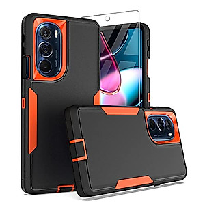 Vinve Case for Moto Edge Plus 2022 Case, [Military Grade Drop Protection] Shockproof Hybrid Rugged Bumper Protective Case for Motorola Edge+ (2022) （Black-Orange）