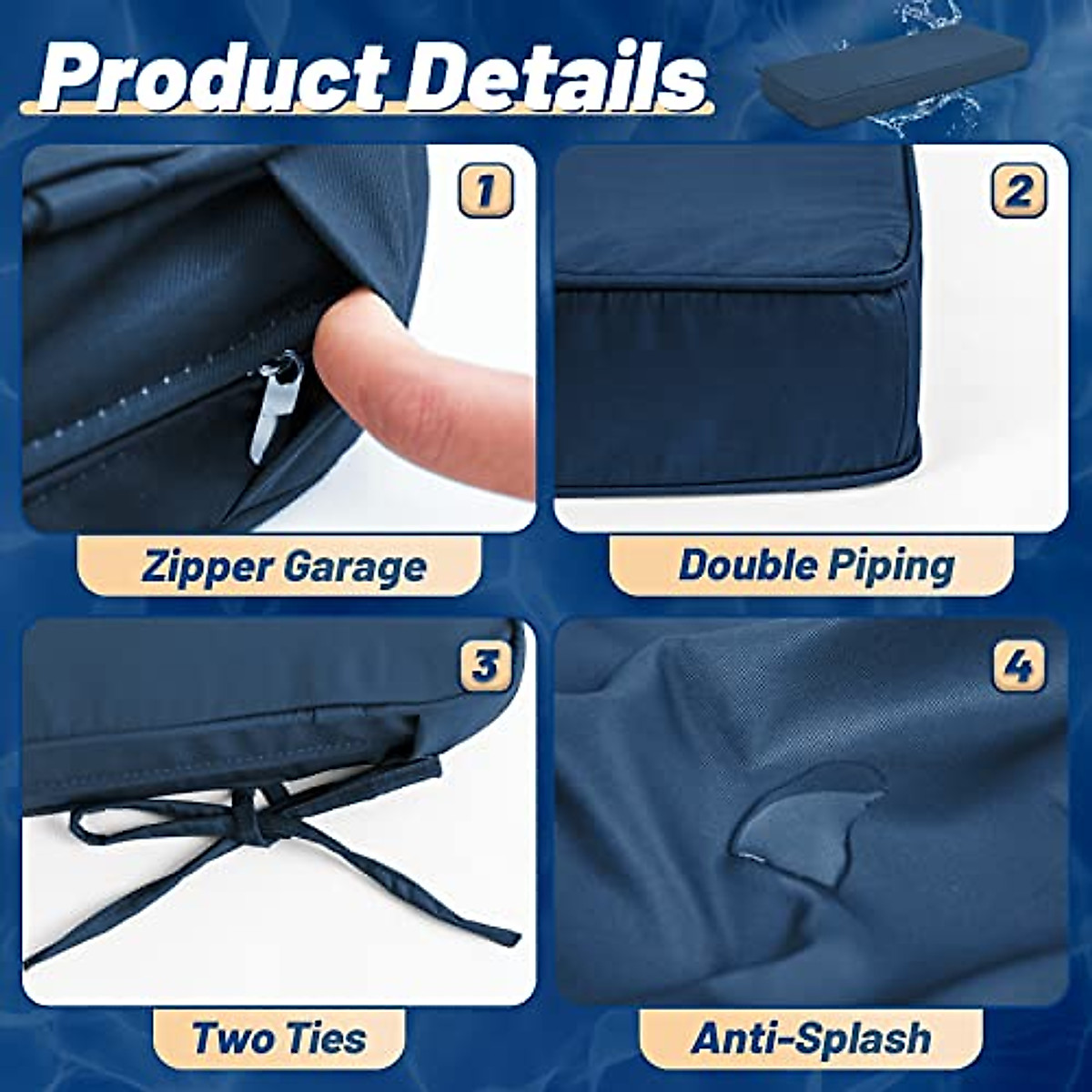 sutailocus Bench Cushion Double Piping Outdoor Bench Cushion,Custom Bench Cushions for Indoor/Outdoor Furniture, for Window/Piano/Porch Swing/Dining/Kitchen Bench (30x14x3, Indigo)