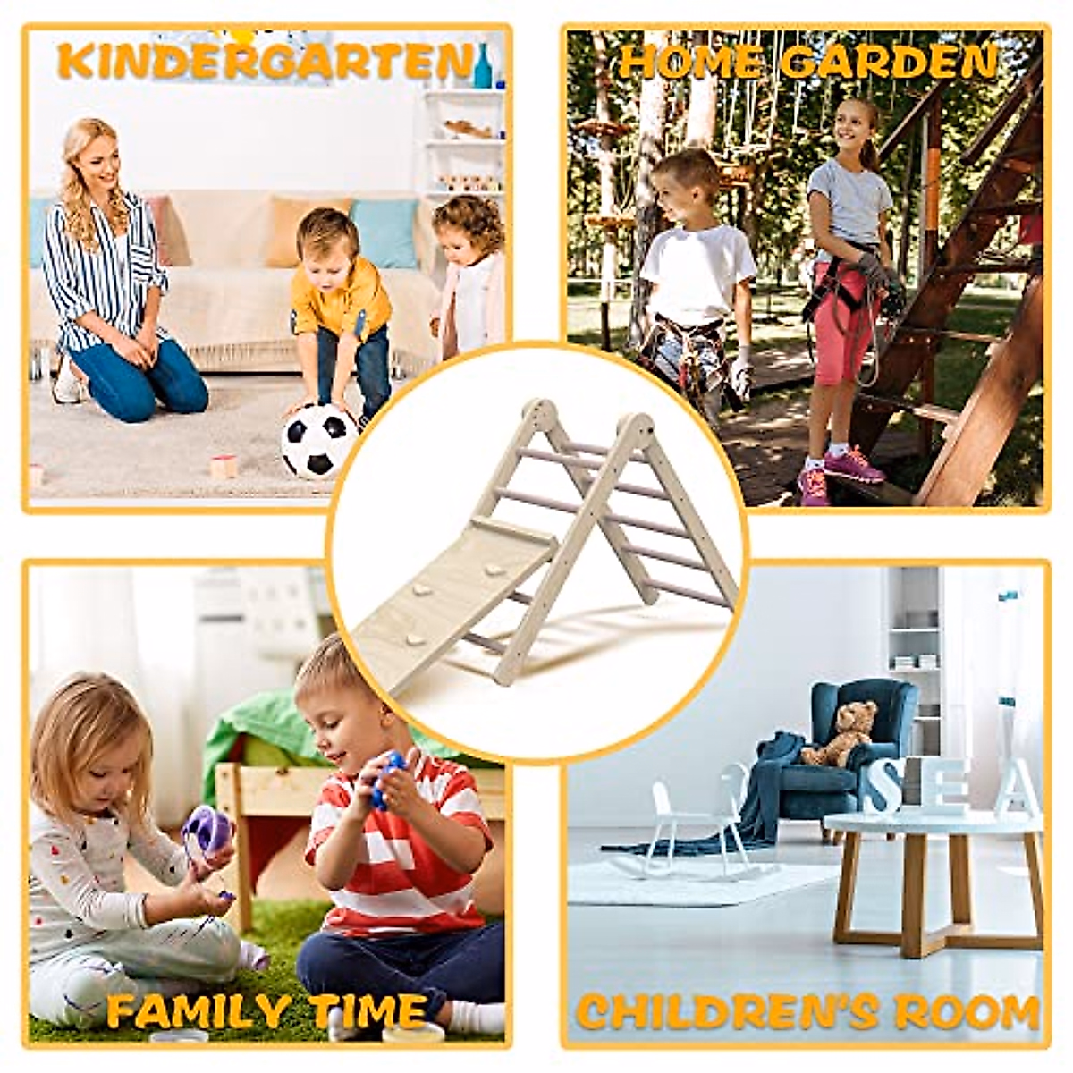 BENKRYFREJA Beech Pikler Triangle Set, Folding Baby Climbing Toys for Toddlers 1-3, Triangle with Ramp and Slide, Adjustable Angle Toddler Climbing Toys Indoor, Stable Wooden Montessori Jungle Gym