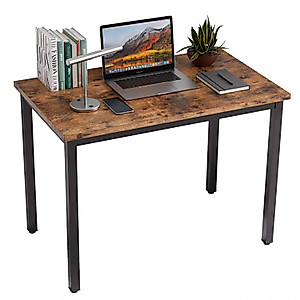 IRONCK Computer Desk, 39.4" Small Desk Home Office Study Writing, Wood and Desk Metal Frame, Modern Simple Laptop Table for Small Place, Easy Assembly, Industrial Style