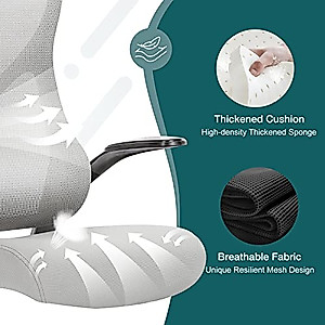 SMUG Ergonomic Desk Flip-up Arms, Breathable Mesh Computer Lumbar Support, Height Adjustable High Back Swivel Rolling Chair for Home, Office, Study, Conference, Grey