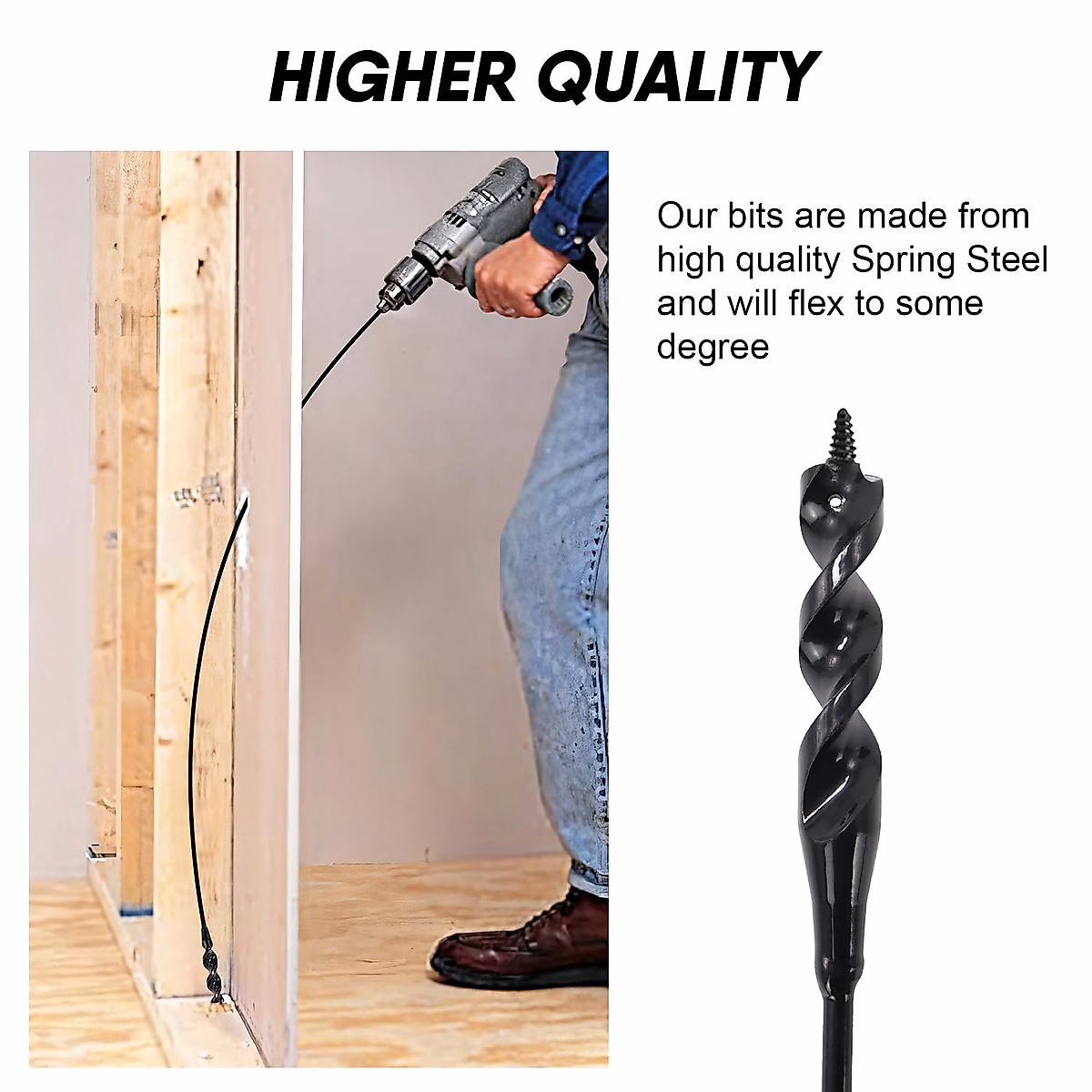 HANSHAN Flexible Installer Drill Bit Fish Bit for Pulling Wire Through Tight Spaces with Minimal Damage 9/16-Inch by 54-Inch