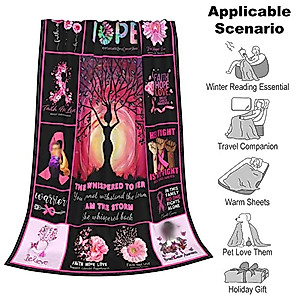 CIQYECN Breast Cancer Awareness Blanket, Pink Ribbon Awareness Faith Hope Love Gifts, Breast Cancer Survivor Gifts for Women Girls,Healing Get Well Throw Blankets,Fight Cancer Gift for Her 60"x 50"
