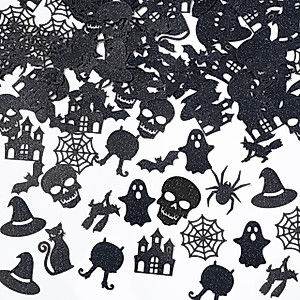 BeYumi Halloween Black Table Confetti - 300Pcs Halloween Black Glitter Table Confetti Decorations Table Glitter Confetti Black Paper Confetti Decor for Halloween Themed Party Birthday Party Supplies