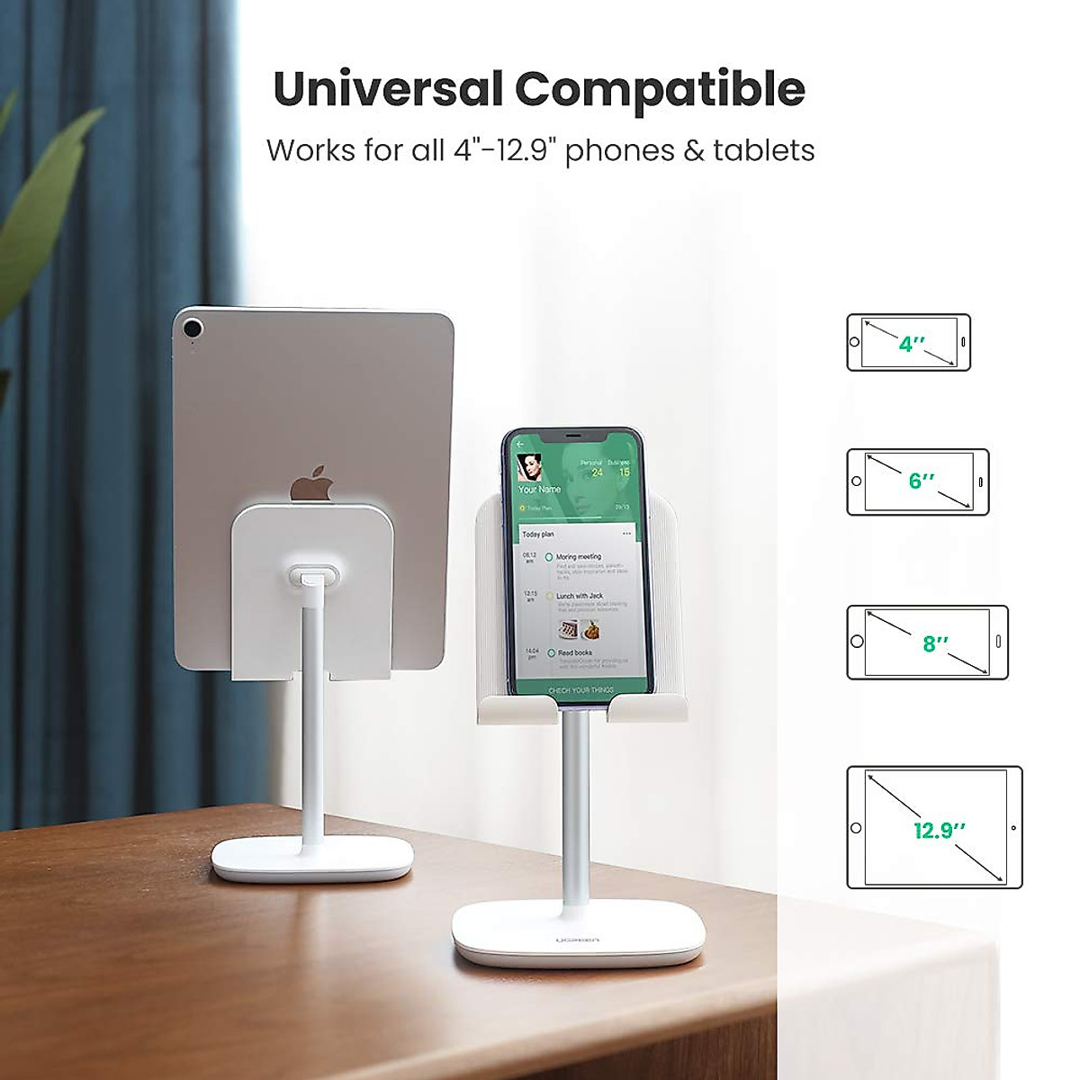 UGREEN Tablet Stand Holder Adjustable Desktop Holder Dock Riser Compatible for iPad 10.2 Inch iPad Air 10.5 iPad Mini 4 3 2 E-Book Reader Max 12.9 Inch White