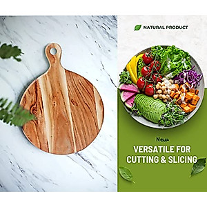 SI DESIGNS Round Reversible Cutting Board for Kitchen, Wooden Decorative Board, Charcuterie Board for Cheese Pizza Bread, First Apartment Kitchen Essentials, New Home Kitchen Accessories (13 x 10")