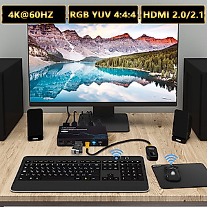TCNEWCL HDMI KVM Switch, 4K@60Hz KVM Switch for 2 Computers Share 1 Monitor and 3 USB Devices Keyboard Mouse Printer, Included 2 HDMI Cables and 2 USB Cables