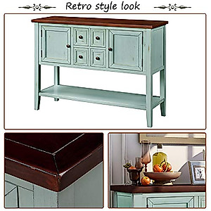 DERCASS Retro Style Buffet Sideboard Wood Console Table with Bottom Shelf,Easy Assemble,for Living Room,Kitchen,Entryway (Retro Blue)