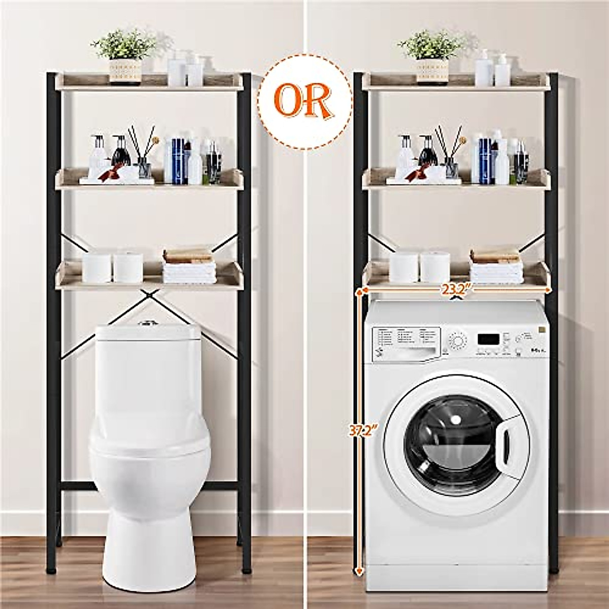 Yaheetech 3-Tier Over The Toilet Storage Shelf, Wooden Bathroom Space Saver Toilet Storage Rack with Shelves, Free Standing Bathroom Organizer Rack for Home, 25 x 10 x 65 Inches, Gray