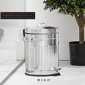 BINO Round Step Trash Can | Home or Office Bathroom Trash Cans with Lids | Kitchen Garbage Can with Non-Slip Stepper | Stainless Steel Small Trash Can with Lid | Galvanized Steel (1.3 Gallon/5 Liter)
