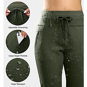 G Gradual Women's Fleece Lined Joggers High Waisted Water Resistant Thermal Winter Sweatpants Running Hiking Pockets(Olive, L)