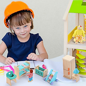 Wooden Dollhouse Furniture Doll House Furnishings with 8 Pieces Winning Doll Family Set, Dollhouse Accessories for Miniature Dollhouse, Family Figures Imaginative Play Toy (Cute Style)