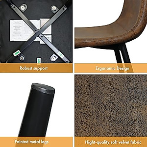 Wonder Comfort Shell Lounge Chair Set of 4 with Suede PU Upholstered Cushion Mid Century Faux Armless Leather Dining Room Seat, Brown