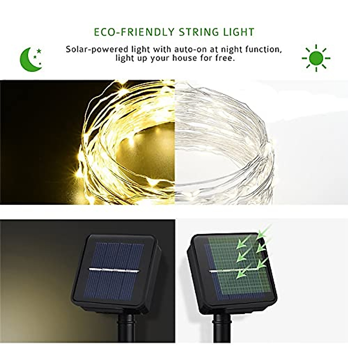 YYGB Solar String Lights Outdoor, 100 LED 10M Solar Garden Lights, Waterproof Copper Wire Solar Fairy Lights with 8 Modes, for Tree, Garden, Home, Wedding, Party