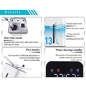 JIAWANSHUN Industrial Humidifier Commercial Humidifier 1350ml/h 1200sq.ft Large Home Humidifier Whole House Humidifier 3.4Gallons for Living Room Bedroom Office Mushroon Base 110-220V