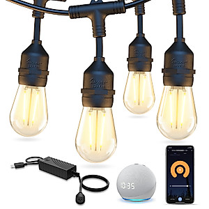 XMCOSY+ Outdoor String Lights, Smart Patio Lights 49Ft, APP WiFi Control, Work with Alexa, 15 LED Edison Bulbs, Waterproof, Extendable, Dimmable String Lights for Outside, Patio, Porch