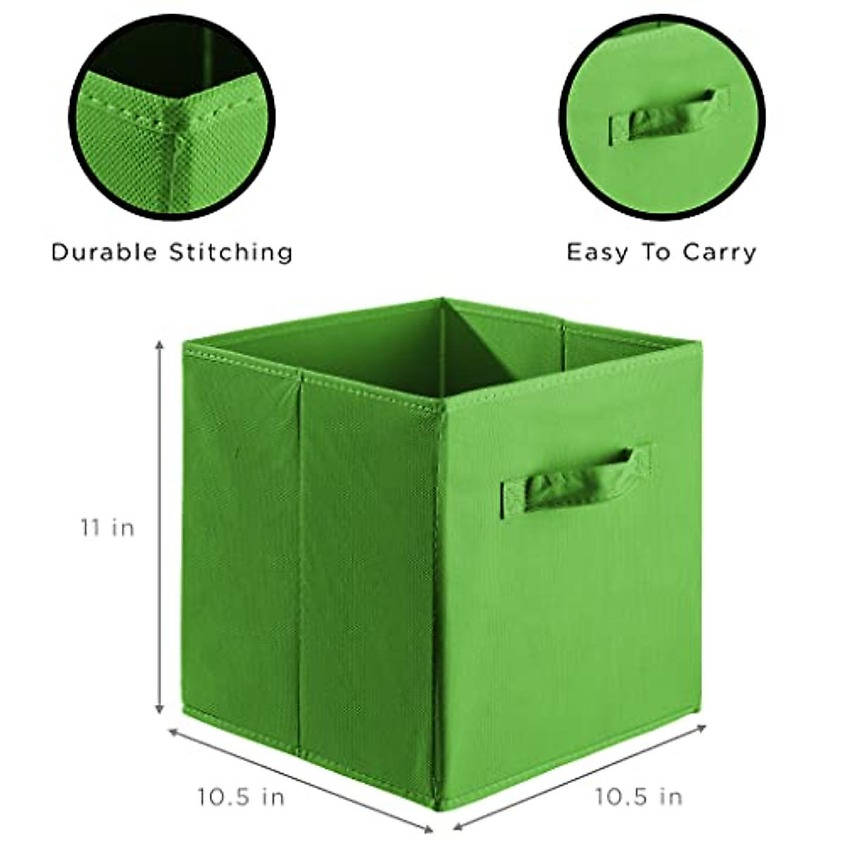 Sorbus Foldable Storage Cubes - 6 Fabric Baskets for Organizing Pantry, Closet, Shelf, Nursery, Playroom, Toy Box, Cubby - 11 Inch Dual Handle Collapsible Closet Organizers and Storage Bins (Green)