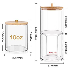TCJJ 4 Pcs, 10 OZ Qtip Holder and Cotton Round Holder Set Apothecary Jars with Bamboo Lids, CLear Plastic Cotton Ball Pad Swab Holder for Bathroom Accessories Storage Organization