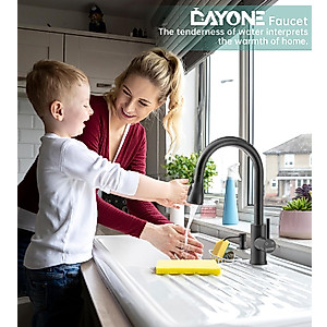 Matte Black Kitchen Faucet with Pull Down Sprayer and Soap Dispenser, DAYONE Single Handle High Arc Stainless Steel Kitchen Faucet Tap, with Escutcheon & 3 Functions, DAY-APS257MB