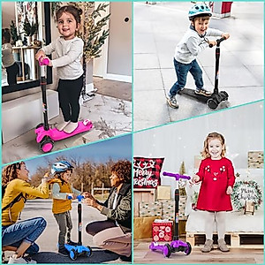 BELEEV Scooters for Kids 3 Wheel Kick Scooter for Toddlers Girls Boys, 4 Adjustable Height, Lean to Steer, Light up Wheels, Extra-Wide Board for Children Ages 3-12 (Black Pink)