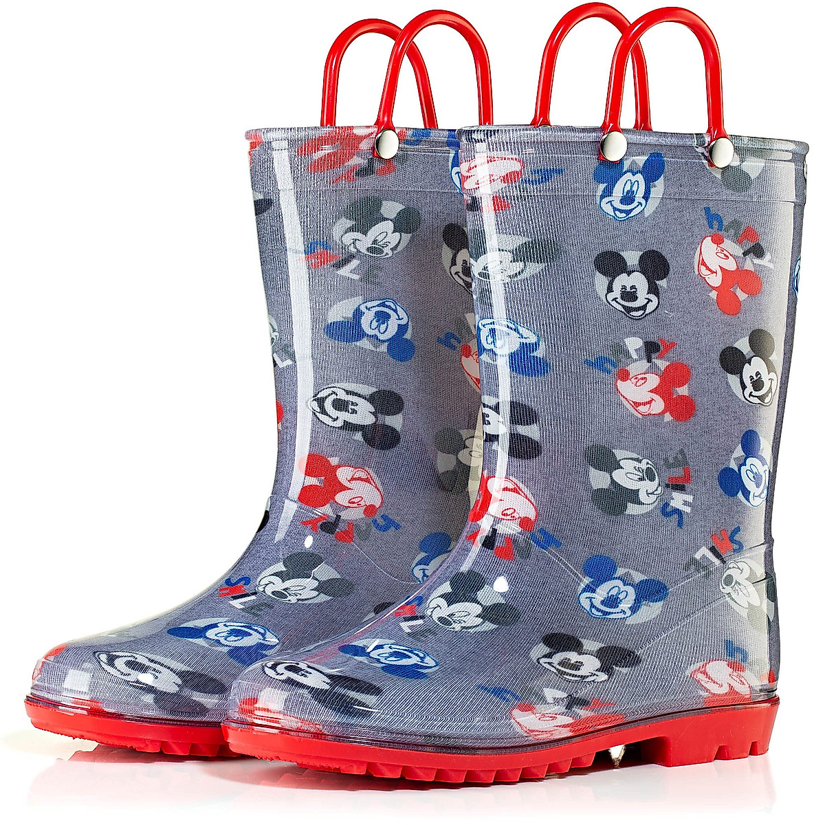 Disney Mickey Mouse Boys Grey PVC Rainboots - Easy-on Handles - Size 7 Toddler