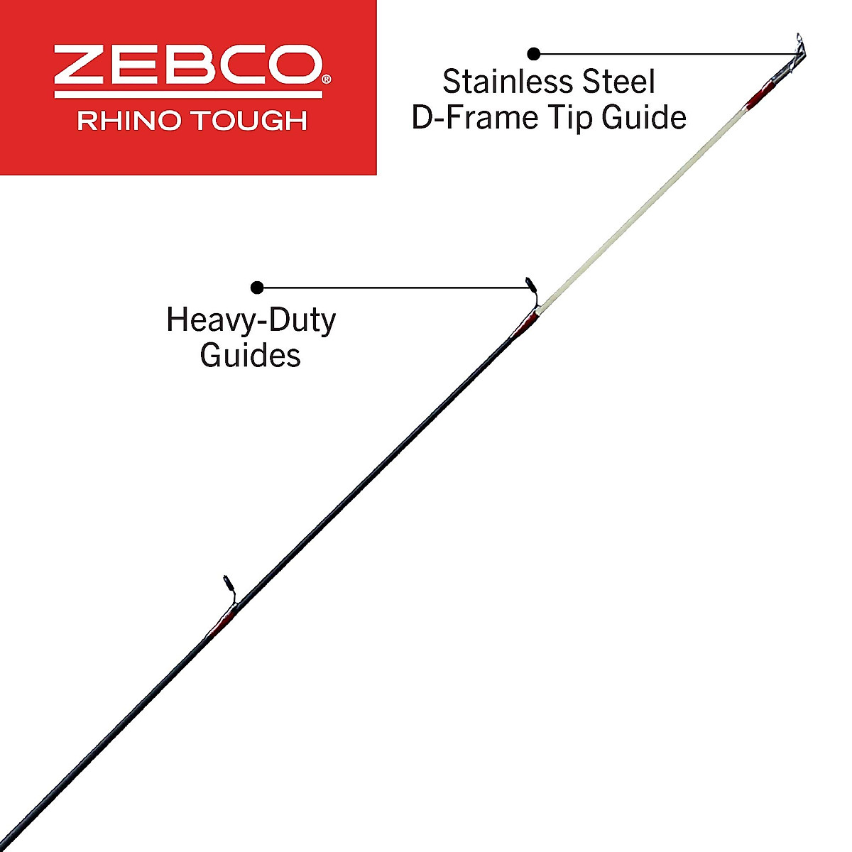 Zebco Rhino Tough Casting Fishing Rod, 5-Foot 6-Inch 1-Piece Heavy-Duty Cross-Weave Fishing Pole, Comfortable EVA Rod Handle, Heavy-Duty Guides, Stainless Steel D-Frame Tip Guide, Medium Power, Black