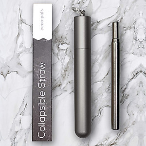 2PACK Eco-Pals | Straws Drinking Reusable Folding Straw | Dishwasher Safe (Charcoal + Unicorn)