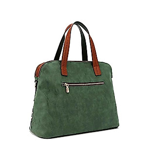 DESTINY BY NICOLE LEE Dome Satchel Crossbody Bag with Adjustable Shoulder Strap Stud Fashion Handbag Suede Eco Leather for Women Girls NK12300 Green