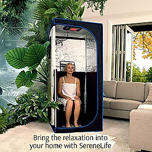 SereneLife Portable Full Size Infrared Home Spa| One Person Sauna | with Heating Foot Pad and Portable Chair