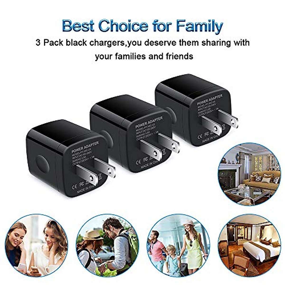 Wall Charger Cube,1A/5V Single Port USB Wall Plug 3 Pack Travel Black Charging Block Box Adapter Compatible iPhone,Samsung Galaxy A21 A51 A71 S20 S10 S9 S8,A10e,A90,Note20/10,Moto G7 G6,LG Stylo 6/5/4