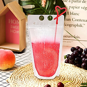 30Pcs Drink Pouches with Individual Package Straws Translucent Frosted Reclosable Zipper Juice Pouches Smoothie Pouches for Cold & Hot Drinks- 10 Ice Cube Bags& Silicone Funnel Included