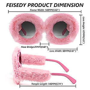 FEISEDY Women Plush Fuzzy Round Sunglasses Punk Soft Velvet Shades Ladies Handmade Party Cosplay Eyewear B2889