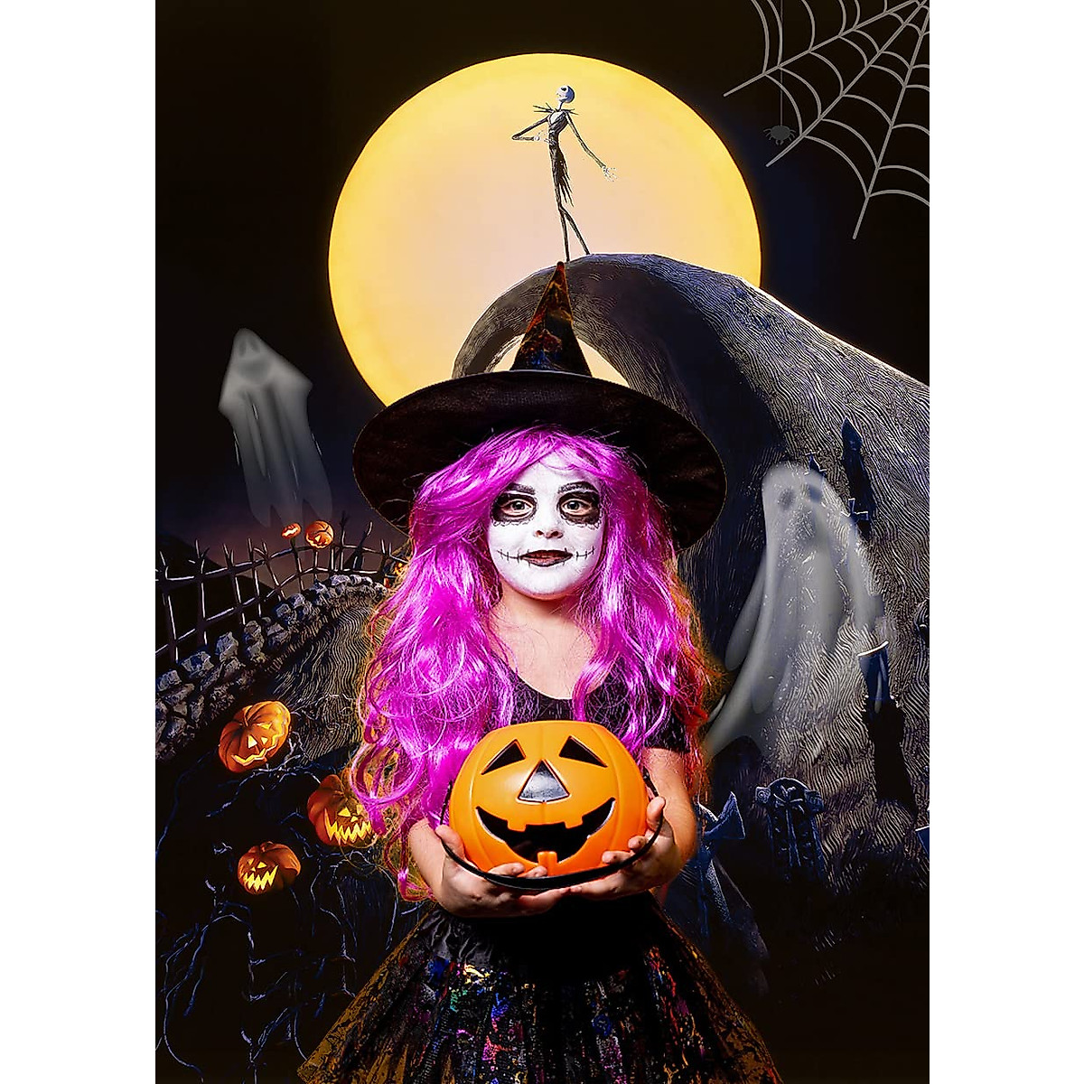 AIIKES 6x8FT Halloween Backdrop Nightmare Before Christmas Backdrop for Halloween Pumpkin Moon Ghost Skull Backdrop Birthday Baby Shower Backgrounds Party Home Decoration Photo Studio Props 11-749