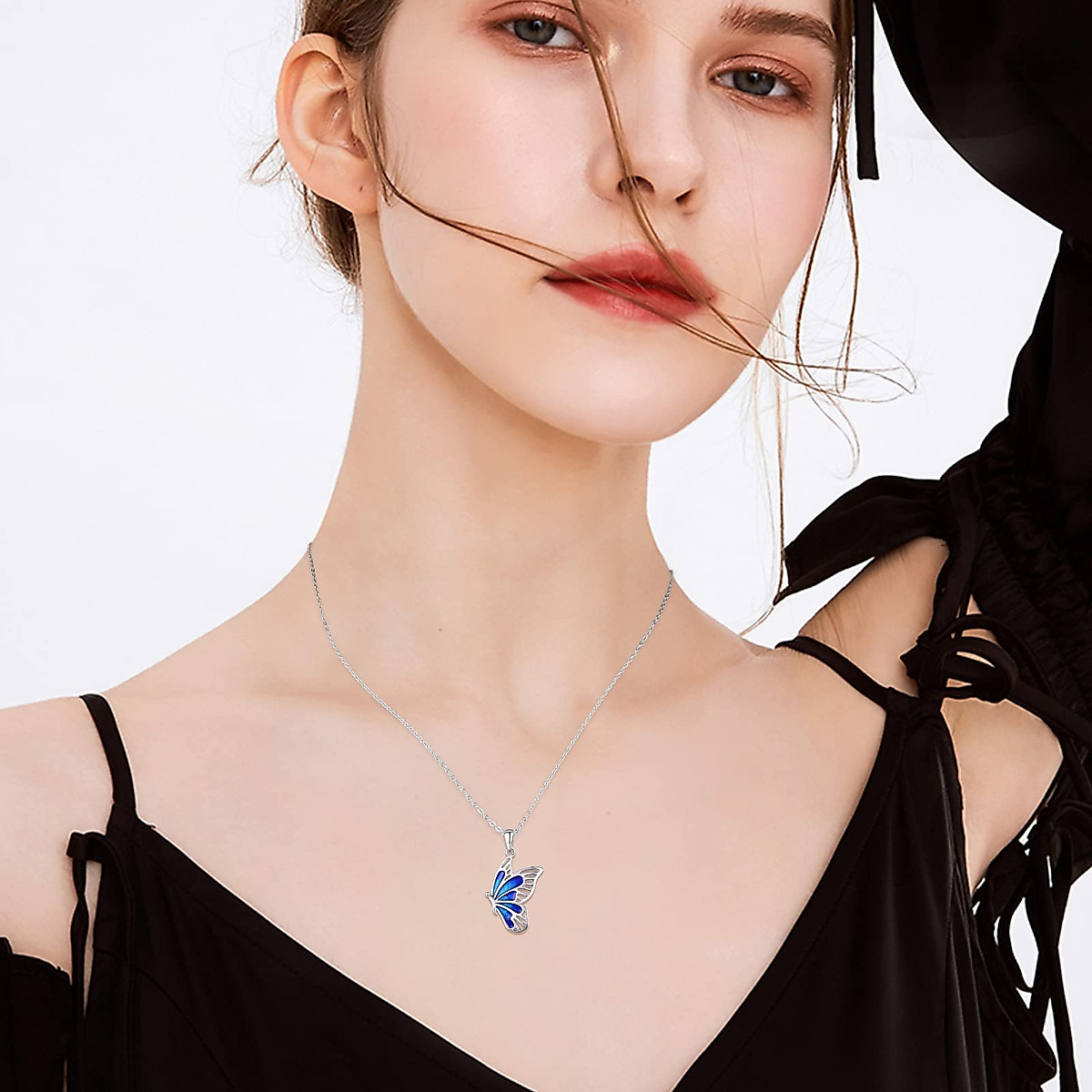 AOVEAO Butterfly Necklace,925 Sterling Silver Hypoallergenic Butterfly Necklace Jewelry for Sensitive Ears Mother Day Gift for Women Girlfriend Butterfly Lovers with Gift Box