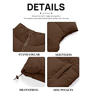 MEROKEETY Cute Sleeveless High Neck Zipper 2025 Fashion Puffy Padded Vest for Teen Girls, Coffee, Medium