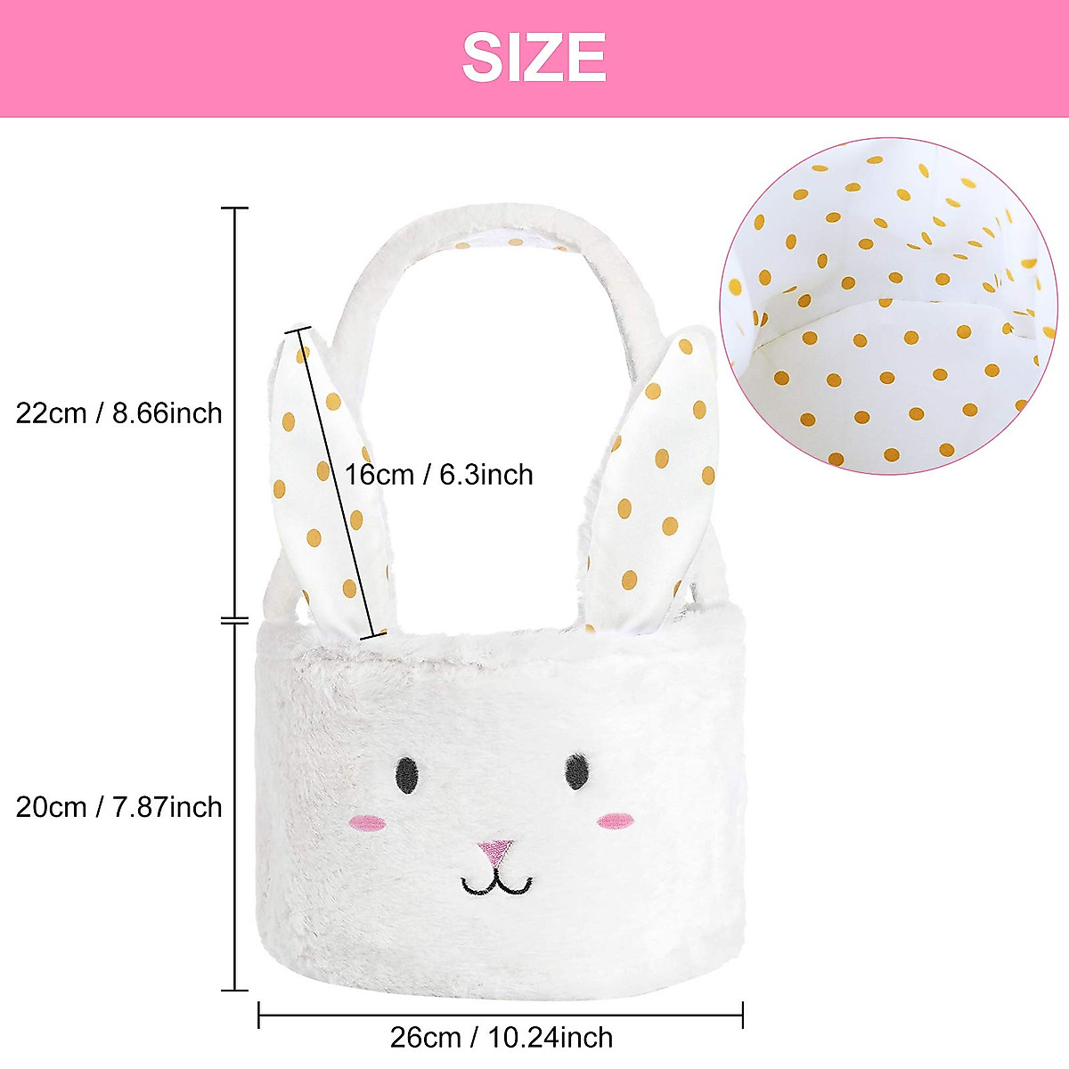 Easter Basket for Toddlers Babies, Cute Fluffy Bunny Basket with Foldable Ears, Easter Baskets Bags for Easter Egg Hunts, Plush Personalized Easter Basket Empty for Kids Girls Boys Gifts, White