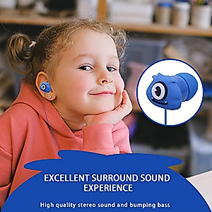 DTMNEP Kids Earbuds with Storage Case for Back to School, Earbuds for Kids in-Ear Headphones of Electronics Wired 3.5mm with Mic Microphone, Lovely Gifts for School Girls and Boys (Blue-Monster)
