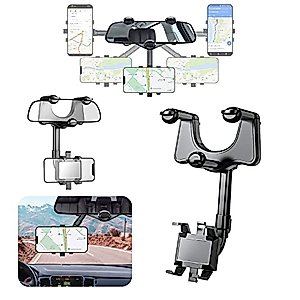 Phone Mount for Car, 360°Rotatable and Retractable Car Phone Holder Mount Multifunctional Rearview Mirror Phone Holder Car Adjustable Cell Phone Holder for All Smartphones