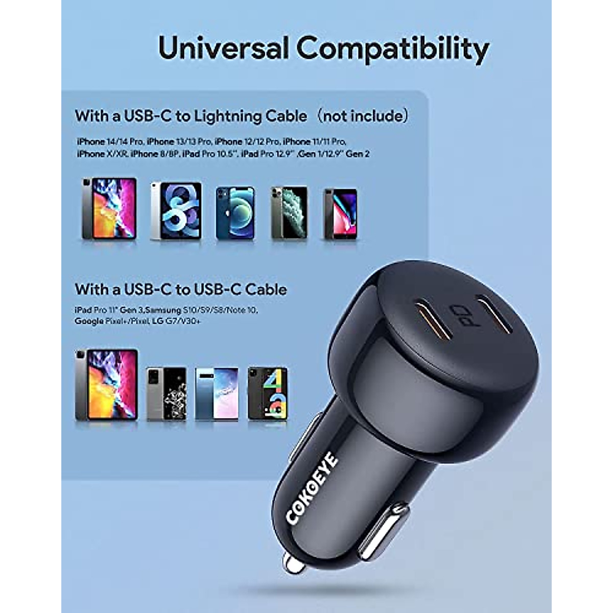 [Apple MFi Certified] USB C Car Charger, for iPhone Fast Car Charger PD 40W Dual Ports 2Pack Car Phone Charger with Lightning Cable Compatible with iPhone 14/13/12/11/Pro/MAX/XS/iPad Pro/Samsung