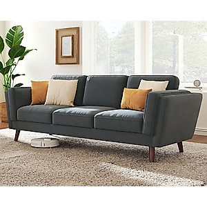 VanAcc Sofa, 87 inch Modern Sofa Couch with Embedded Arm Pillow- Deep Seat Sofa for Livingroom, Dark Grey