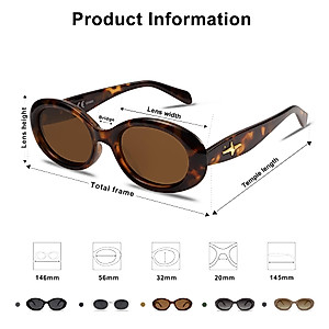 SOJOS Small Retro Oval Polarized Sunglasses for Women Men 90s Vintage Small Face UV400 Protection Tiny Sun Glasses SJ2286 Leopard Brown