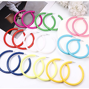 ORAZIO Colorful Big Hoop Earring 80s 90s Retro Earring For Women Acrylic Open Large Hoop Earrings C Shape Trendy Chunky Earrings Lightweight Statement Ear Jewelry 60 70 80mm