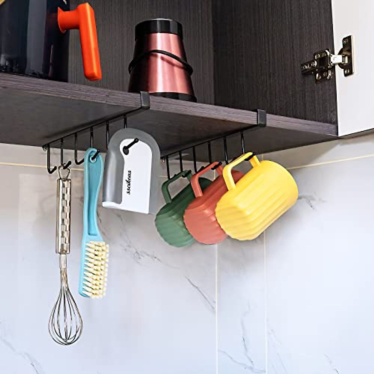 sscikeas Coffee Cups Holder Storage Rack for Cabinet Closet Kitchen Mug,Belts Scarf Hang,Towel Rack,Fit for 1 Inch Thickness Shelf or Less 2 Pack(Black)