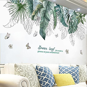 SENGTER Tropical Leaves Wall Decals Removable Jungle Green Palms Tree Plant Wall Stickers for Living Room Kids Room Bedroom Playroom Decor