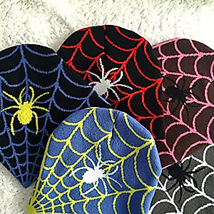 Dicusph Y2K Gothic Spider Pattern Wool Acrylic Knitted Hat Women Beanie Winter Warm Beanies Men Casual Skullies Outdoor (Pink,Medium)