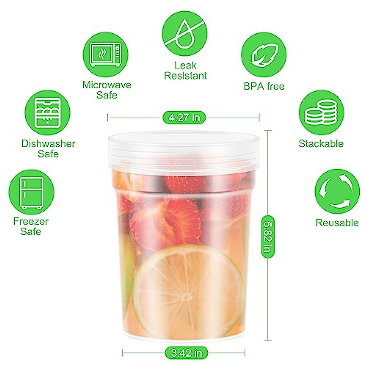 LEAWALK 32 oz Deli Food Storage Containers with Screw on Lids, Reusable BPA Free Plastic Freezer Soup Overnight Oats Containers With Lids, Leak Proof, Stackable, Microwave Dishwasher Safe -12 Pack