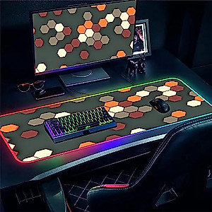 Mouse Pads Hexagon Pattern Mouse Mat Large RGB Gaming Mouse Pad Gaming Accessories Led Computer Pad Keyboard Desk Mat with Stitched Edge 900X400Mm