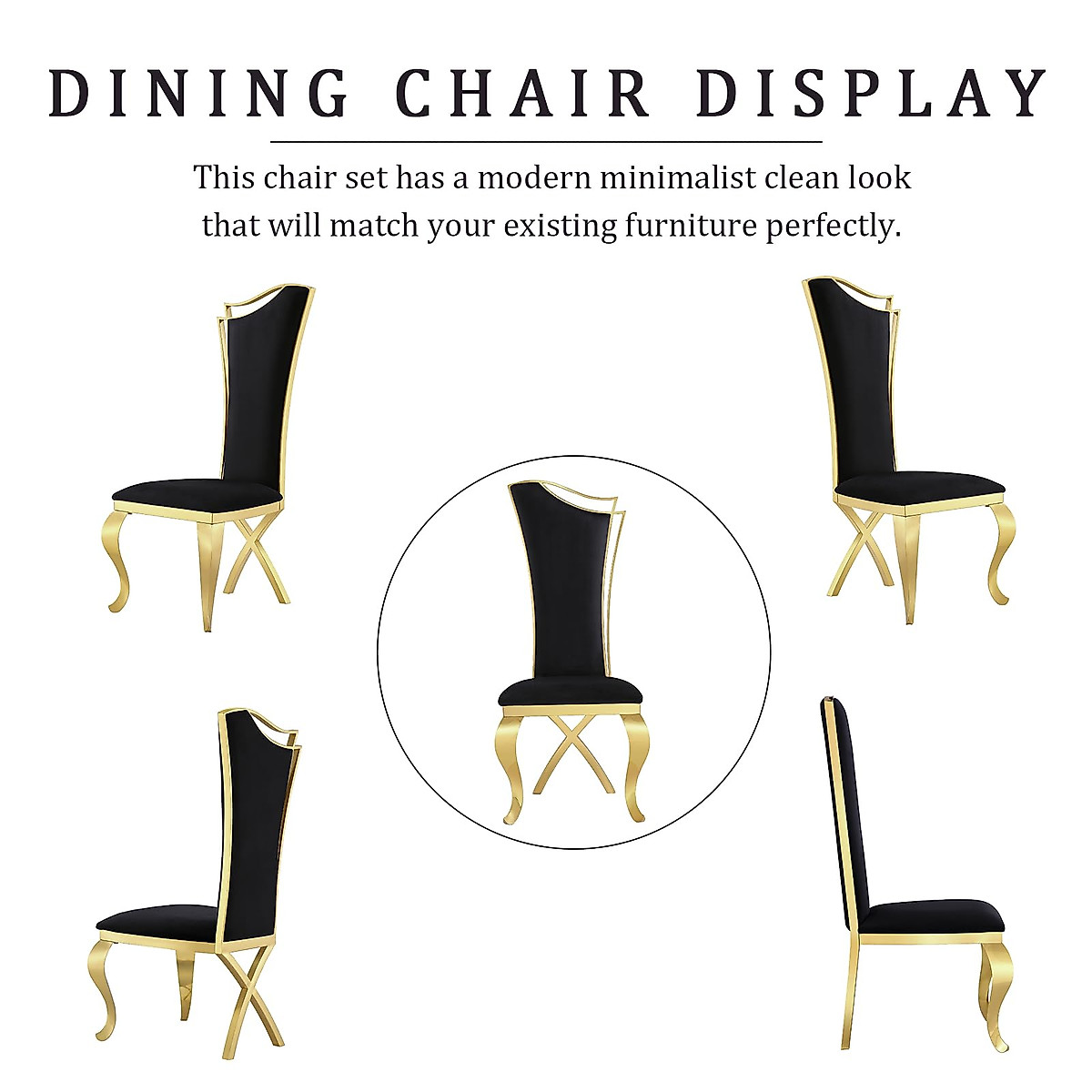 ACEDÉCOR Dining Room Chairs, Black Velvet Upholstered Dining Chairs, Modern Dining Chairs with Gold Legs, Streamlined Back and Mirror X-Shaped Metal Legs, Black high-Back Dining Chairs Set of 20