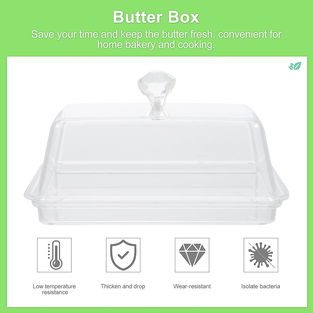 Hemoton Flip Top Butter Dish Butter Dish Acrylic Clear Butter Keeper Box Butter Holder Countertop Butter Container with Crystal Lid Handle Cover