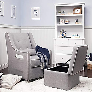 DaVinci Owen Upholstered Swivel Glider with Side Pocket and Storage Ottoman in Grey with Cream Piping, Greenguard Gold & CertiPUR-US Certified